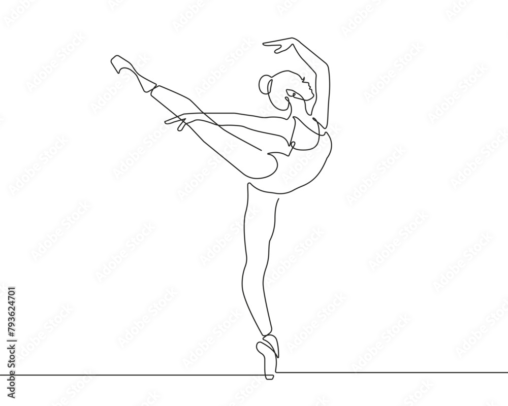 Ballerina Continuous One Line Drawing. Woman Dancer Contour ...