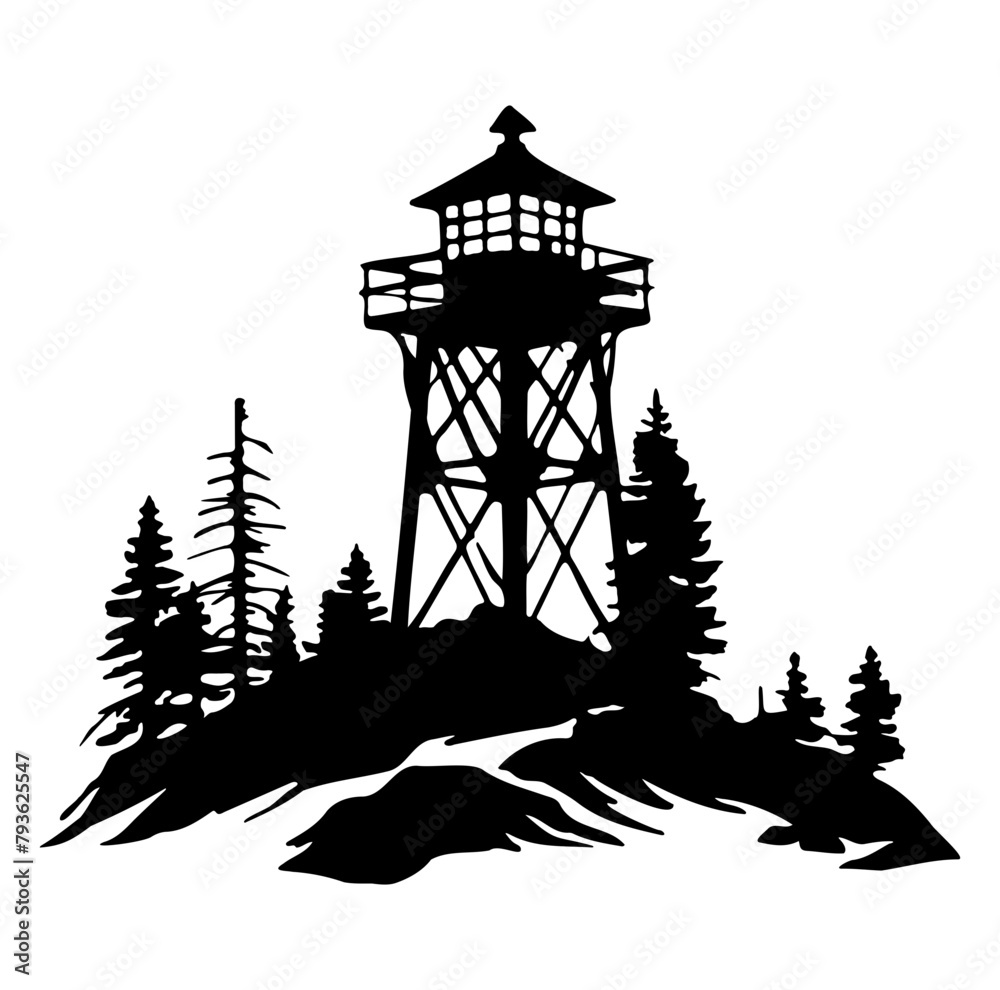 Fire Lookout Tower, Forest Watch tower for Security vector illustration ...