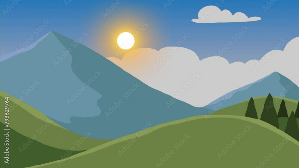 2d animated cartoon a fast motion background of landscape mountains ...
