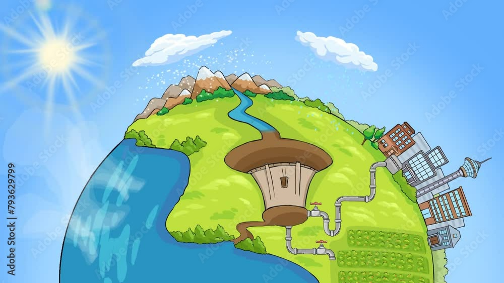 2d animated cartoon educational background of teaching the water cycle ...