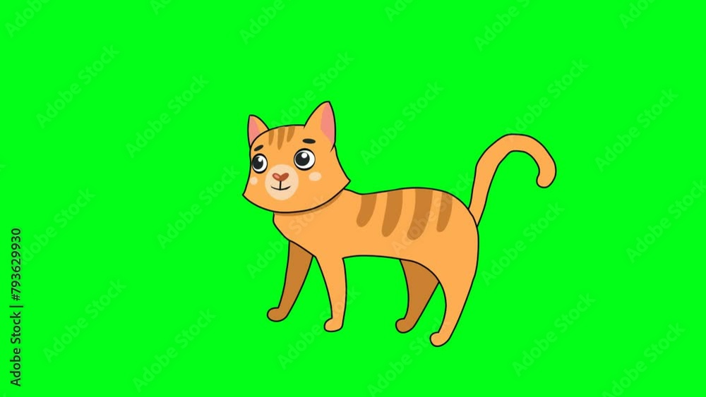 2d animated cartoon yellow cat character is standing smiling and waving ...