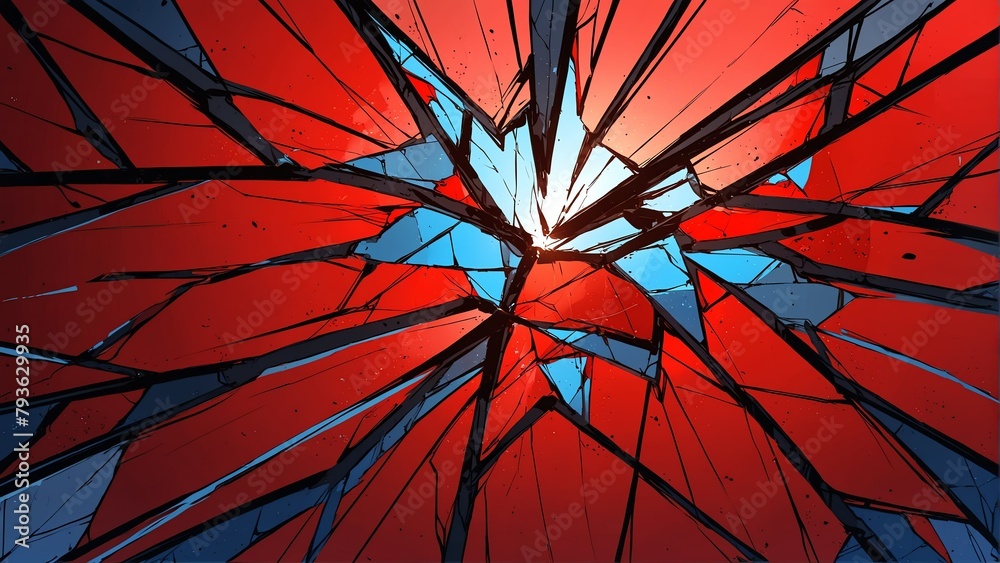 abstract red and blue broken glass cracks mirror shatt shatter effects ...
