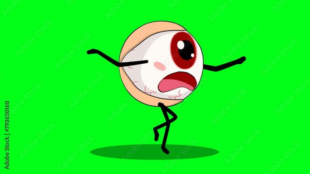 2d animated cartoon eye character who is scared and panicked and ...
