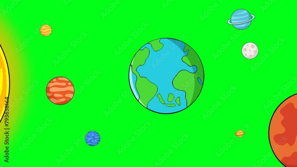 2d animated cartoon a complete scene of the planet earth in the solar ...