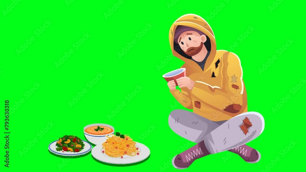 2d animated cartoon Feeding food the character of the poor and needy ...