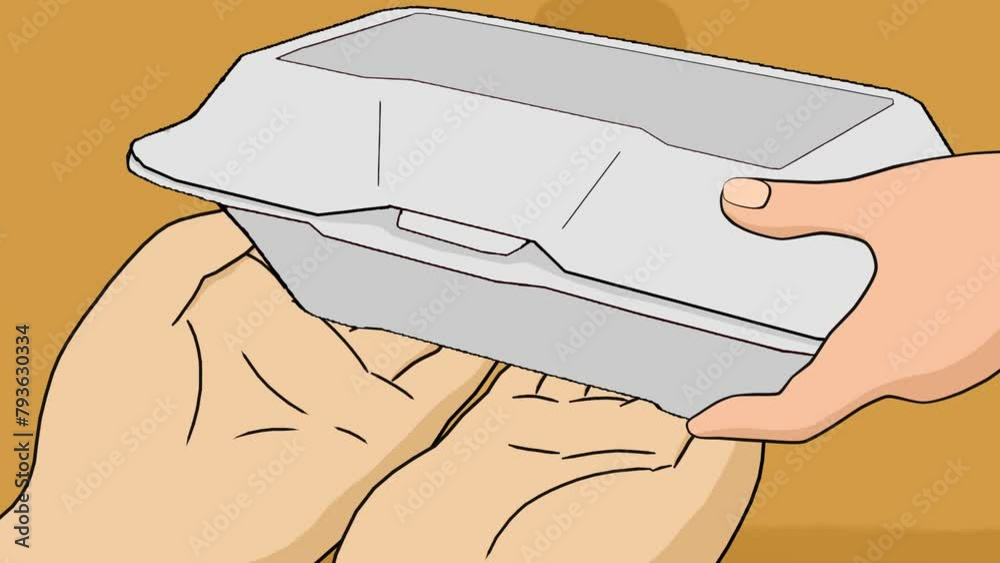 2d animated cartoon Giving food to the hands of needy people in green ...