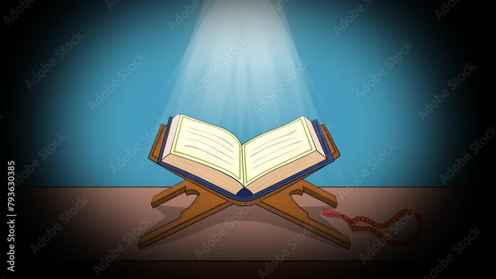 Vidéo Stock 2d animated cartoon View of the Holy Quran on Rahal. The ...