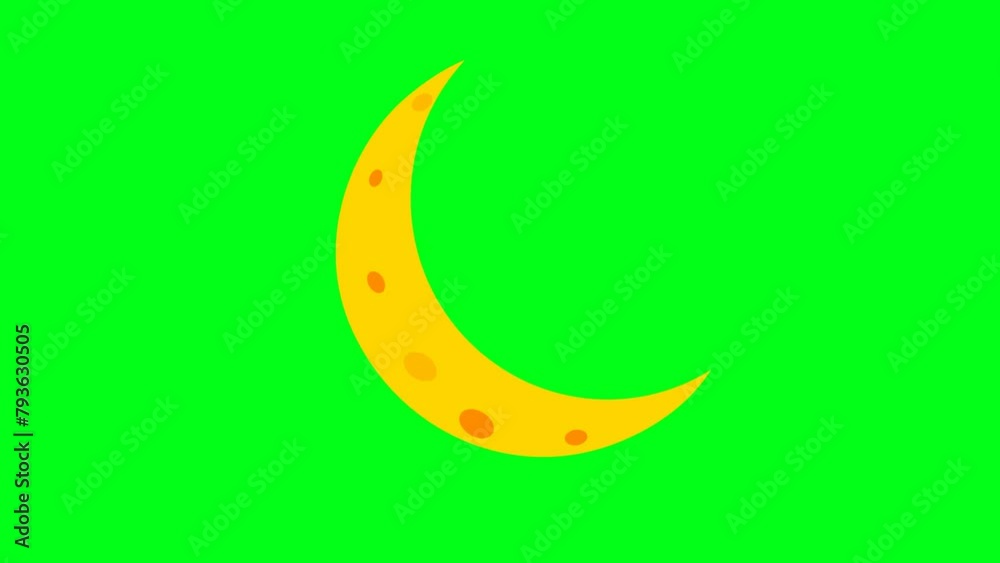 2d animated cartoon crescent-shaped moon that shines and spreads light ...