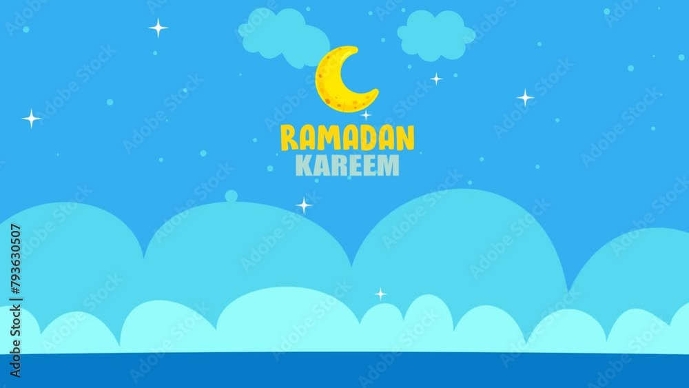 2d animated cartoon crescent moon for the month of Ramadan that shines ...