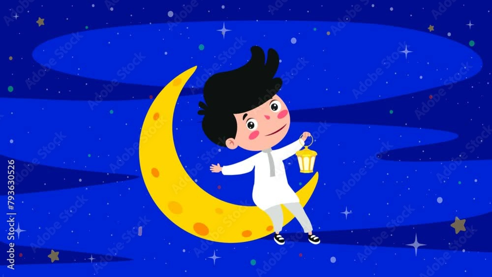 2d animated cartoon A little girl and a little boy who rode on the moon ...