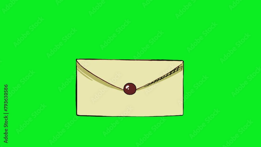 2d animated cartoon A paper envelope that opens and closes in green ...