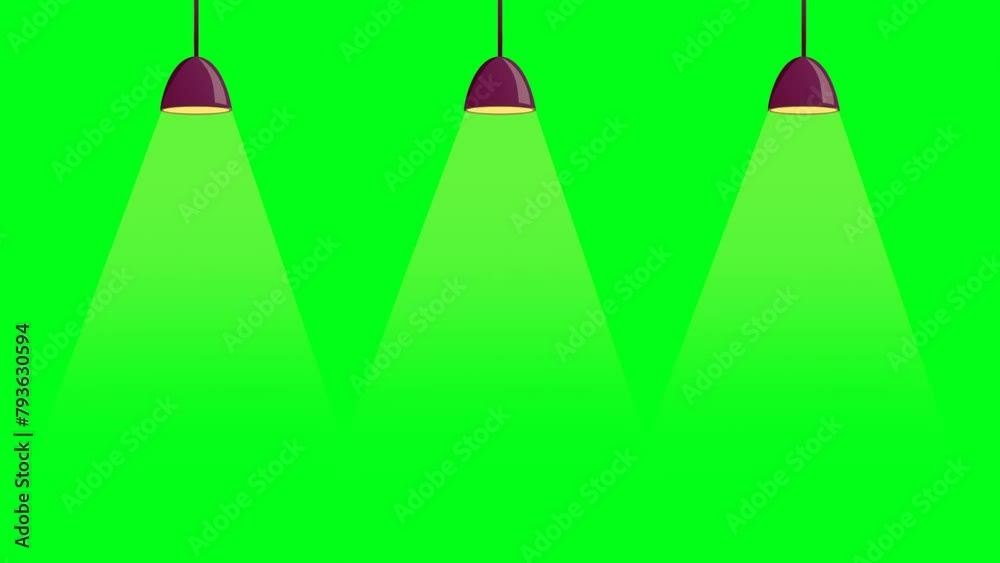2d animated cartoon lights of the lamps hanging from above light up and ...