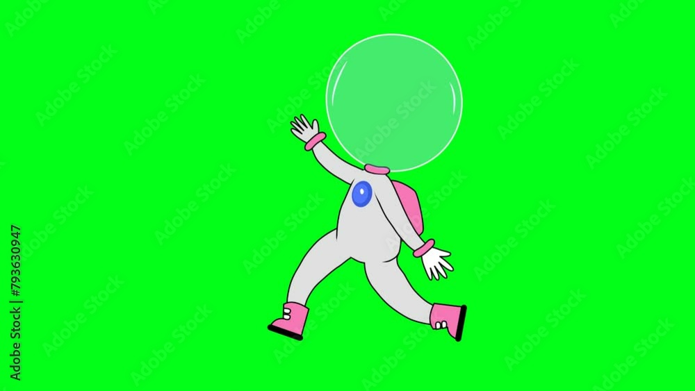 2d animated cartoon Cycle loop of characters in astronaut suits ...