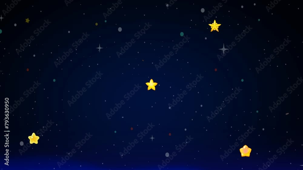 2d animated cartoon fantasy golden stars in the space of night sky and ...