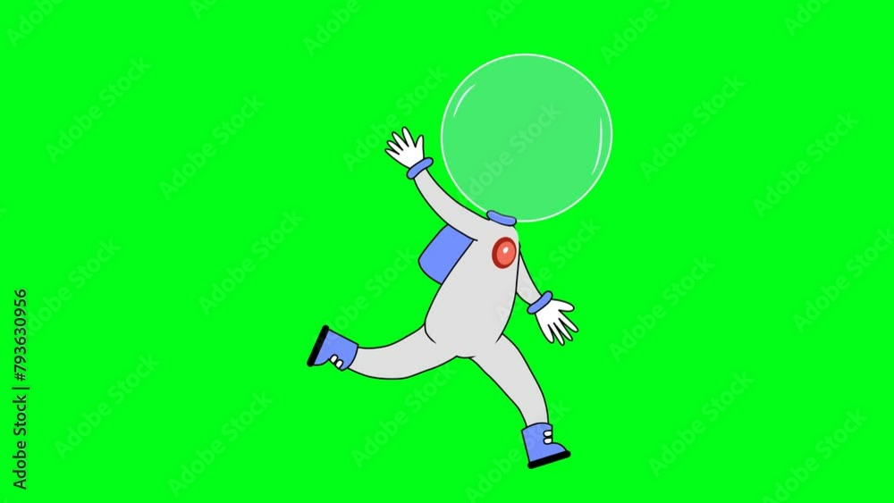 2d animated cartoon Cycle loop of characters in astronaut suits ...