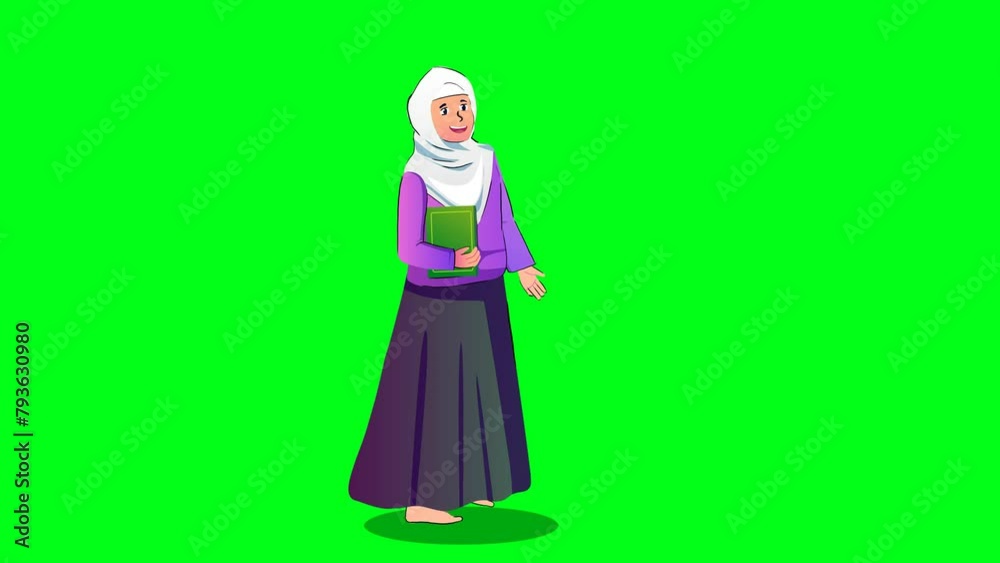 2d animated cartoon sycle loop walking Muslim female woman and girl ...