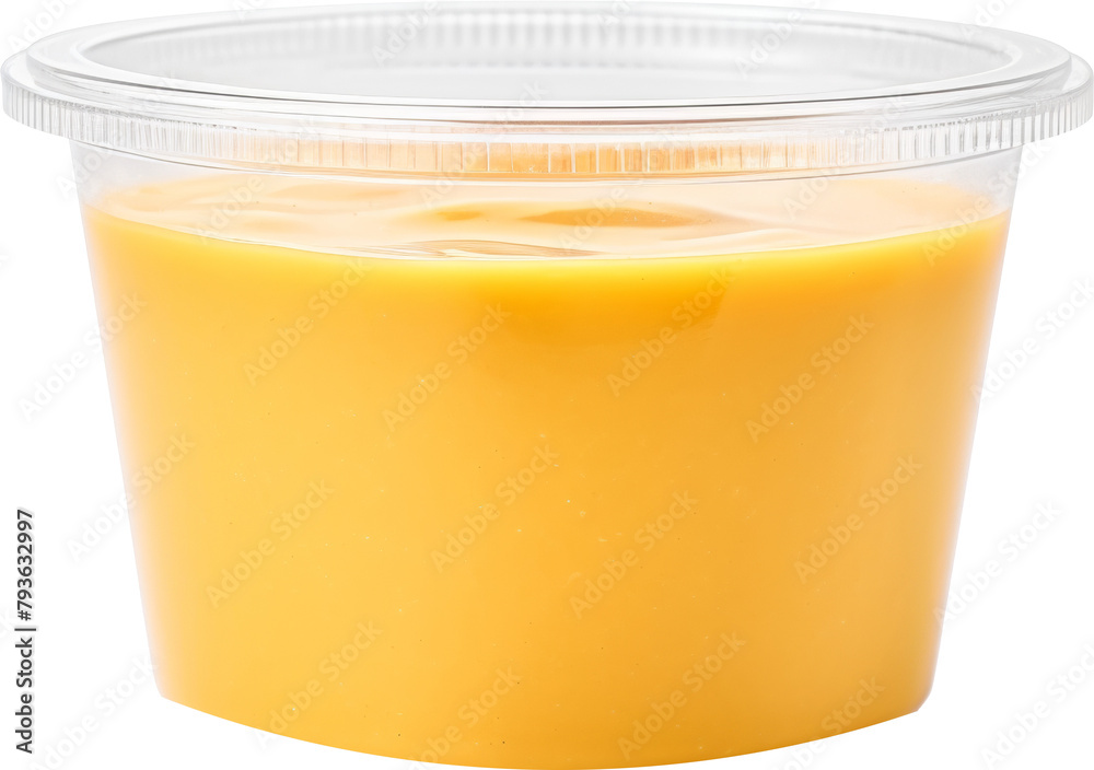 clear plastic container cup of cheese dip sauce isolated on white or ...