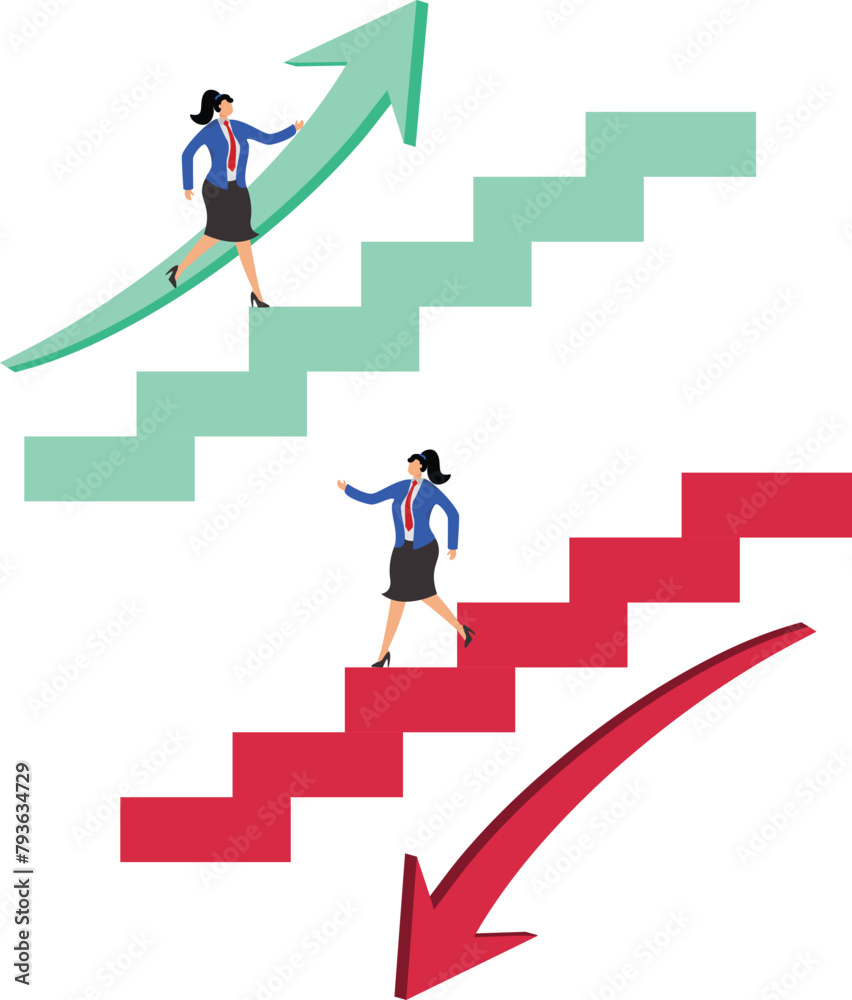 Different choices and developments, one businesswoman chooses up arrow ...