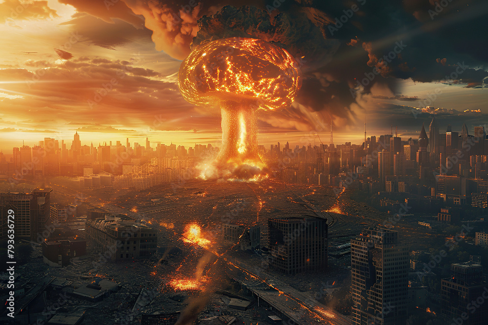 Generative ai on theme of scary nuclear explosion in outdoor, mushroom ...