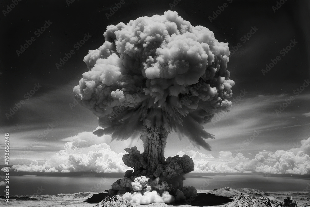 Generative ai on theme of scary nuclear explosion in outdoor, mushroom ...