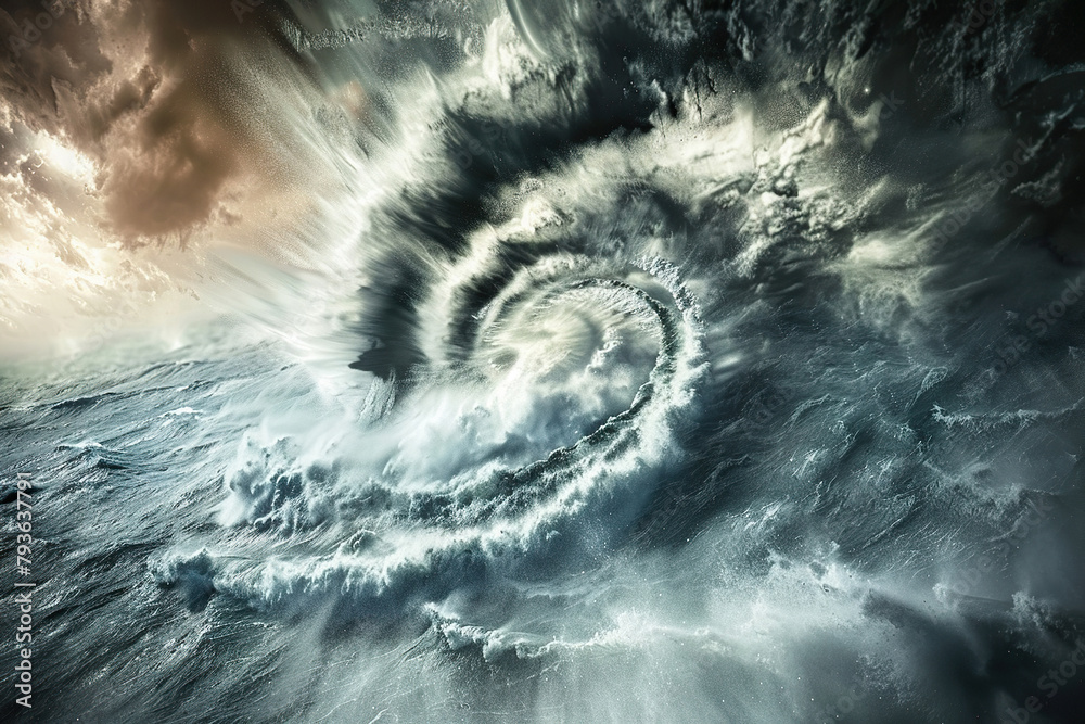 Generative ai on theme of scary huge hurricane typhoon over ocean ...