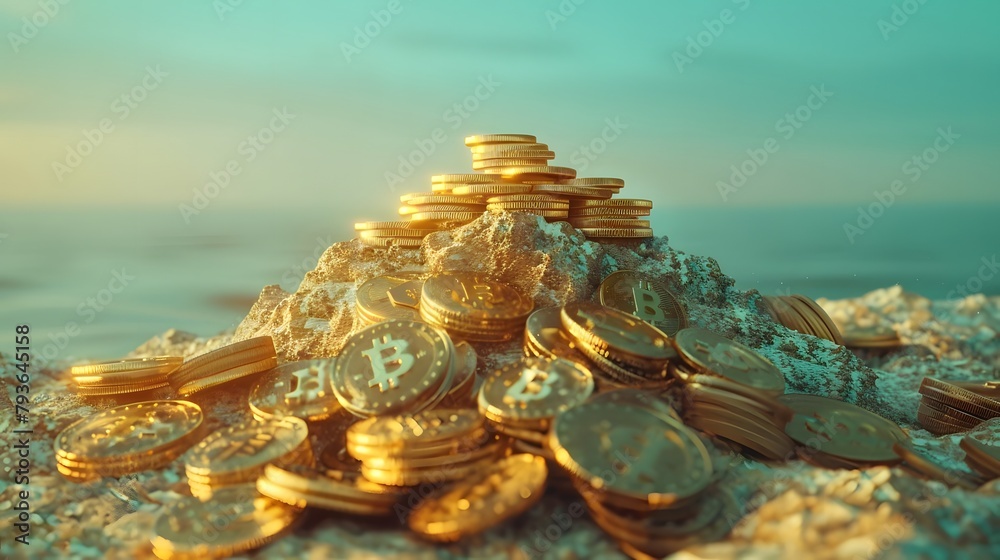 notion of wealth accumulation with a mountain of coins growing taller ...