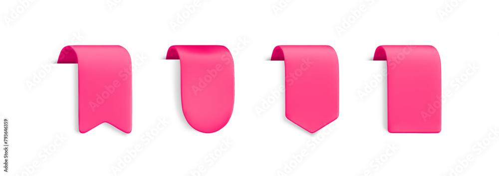 Vector Realistic 3d Pink Bookmarks set. Vintage design element, cute ...