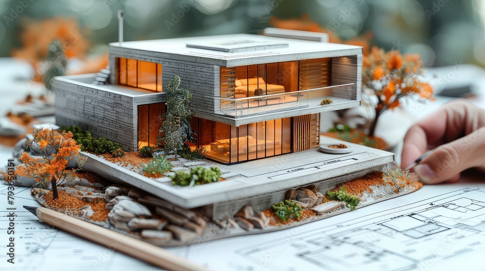 Over the shoulder view of an artist intensely studying a complex ...