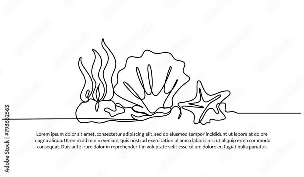 Continuous line design of world coral reef day. Single line decorative ...