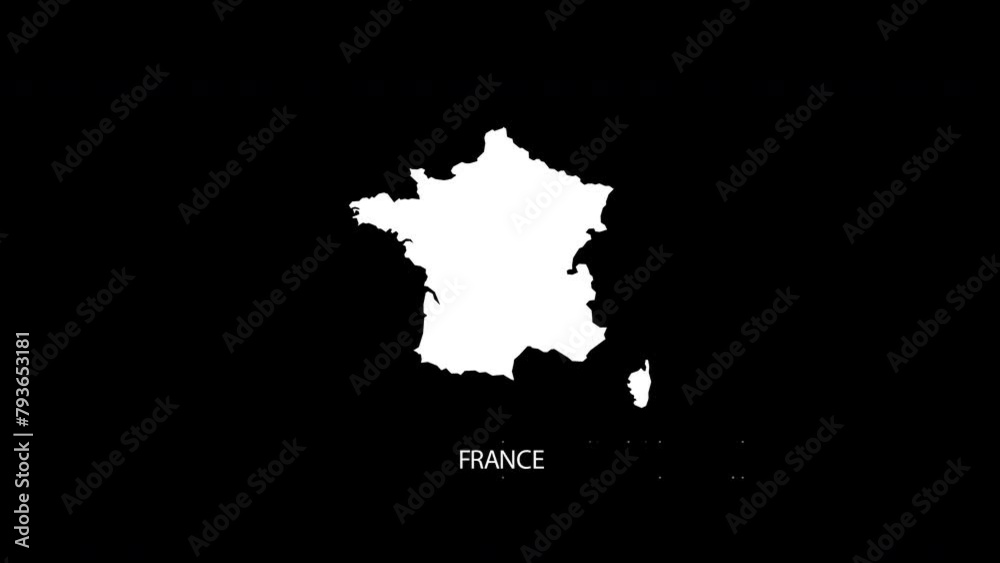 Digital revealing and zooming in on France Country Map Alpha video with ...