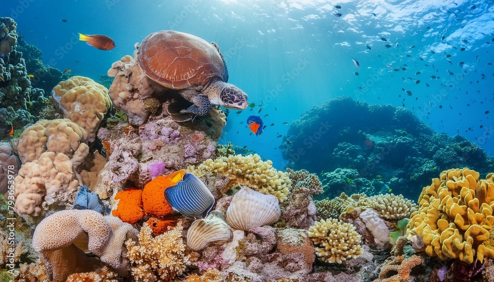life in a coral reef, where technicolor fish dart among swaying sea ...