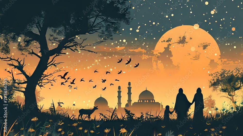 Festive banner design for Eid al-Adha featuring a symbolic illustration ...
