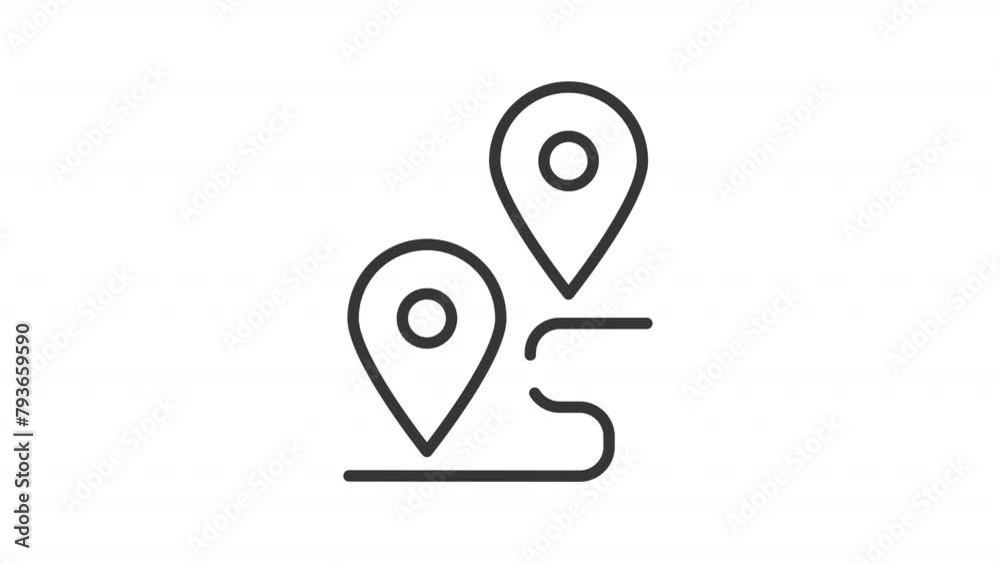 Animated route icon. Road and location pins line animation. Travel ...