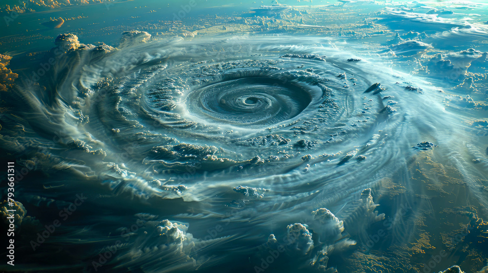 View from space of a funnel tornado swirl hurricane cyclone natural ...