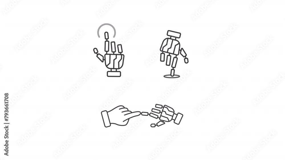 Animated bionic hands icons. AI touches line animation library ...