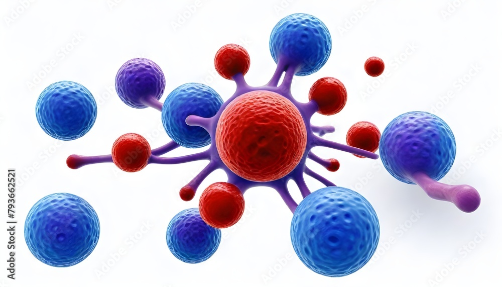 3D illustration of a blood clot with red blood cells (red discs), white ...