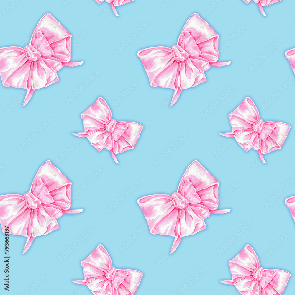 a seamless pattern of light pink bows on pastel background, in ...