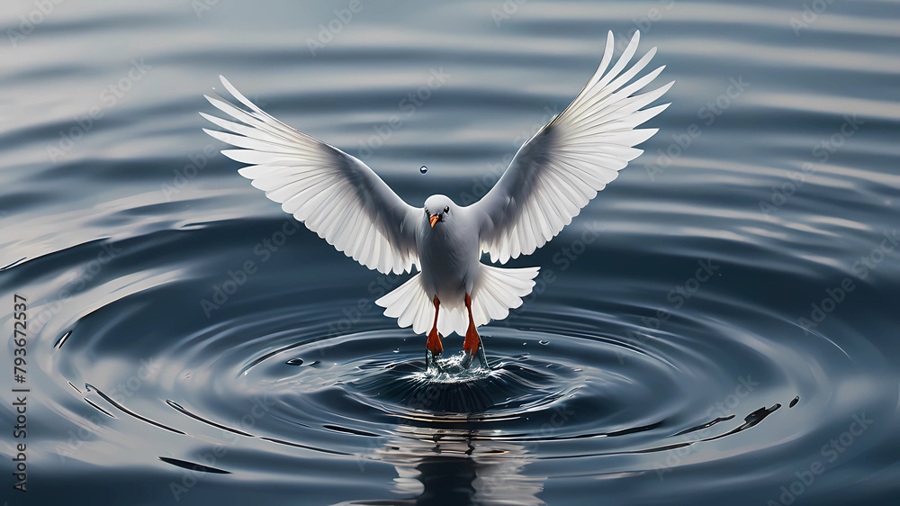 drop of water bounces above the water surface, transforming into a ...