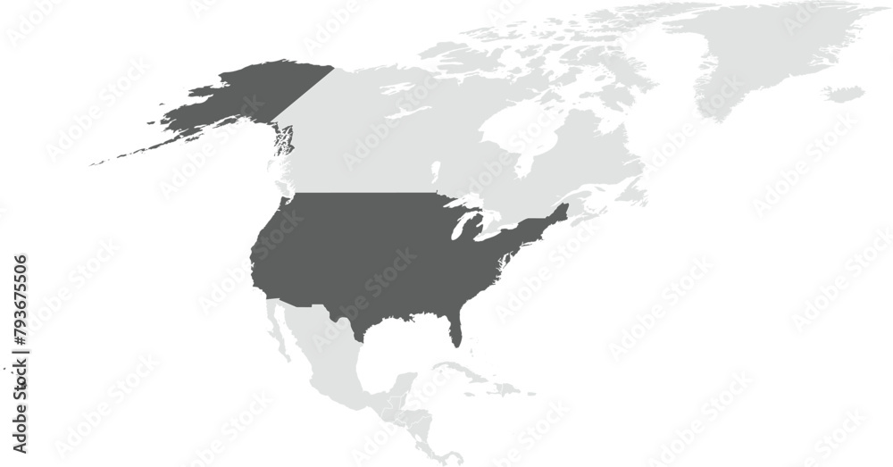 Dark grey detailed blank political map of the UNITED STATES on ...