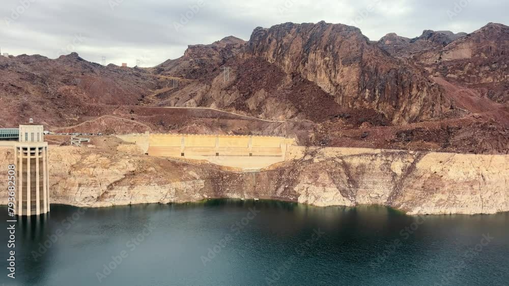 Hoover Dam Reservoir Vista, Arid mountains overlook the Hoover Dam ...