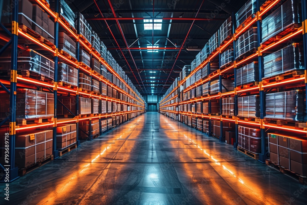 A high-tech warehouse equipped with AI-powered inventory management ...