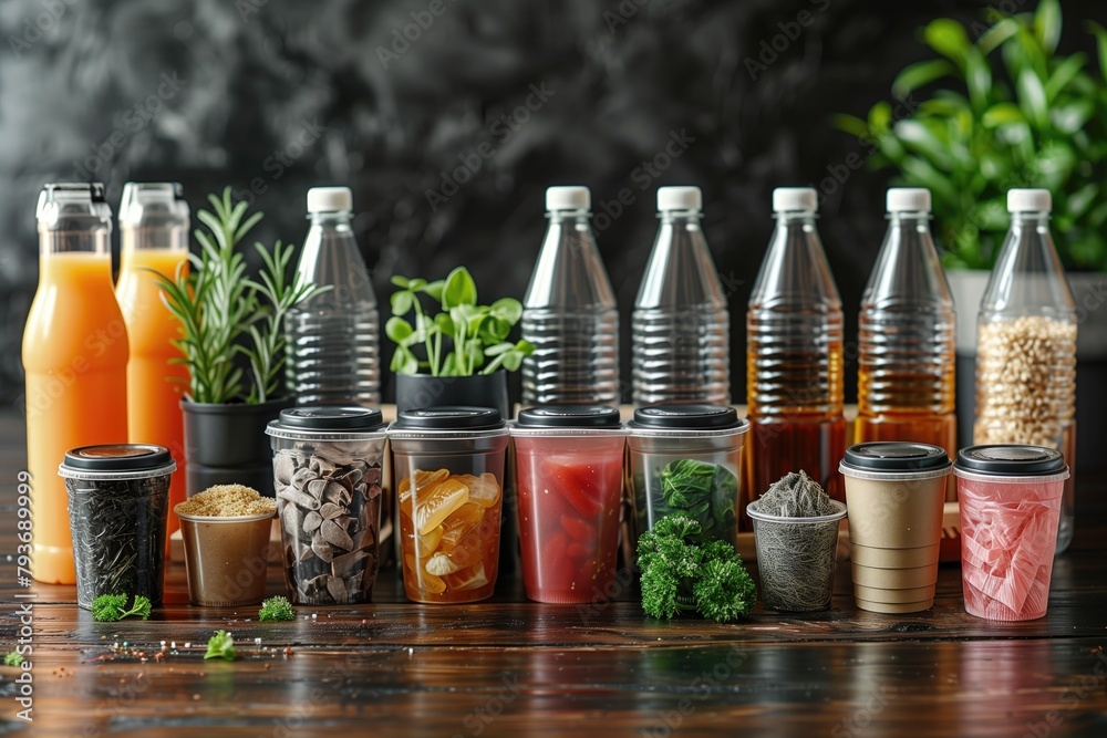 A lineup of eco-friendly packaging materials like biodegradable ...