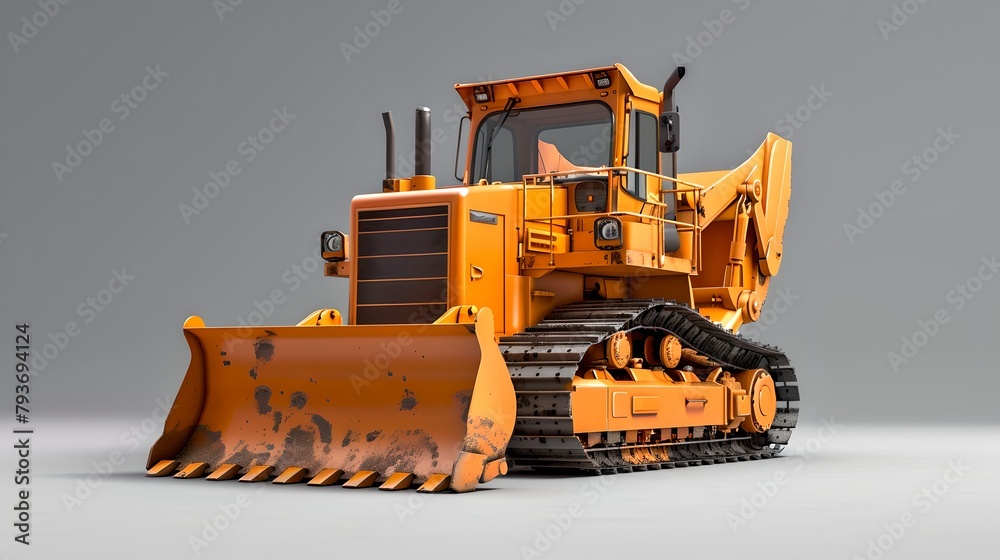 Detailed Model of an Orange Bulldozer on a Neutral Background ...