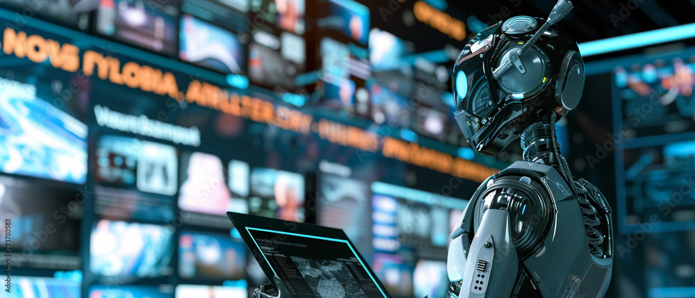 Futuristic robot news anchor delivers headline, complete with digital ...