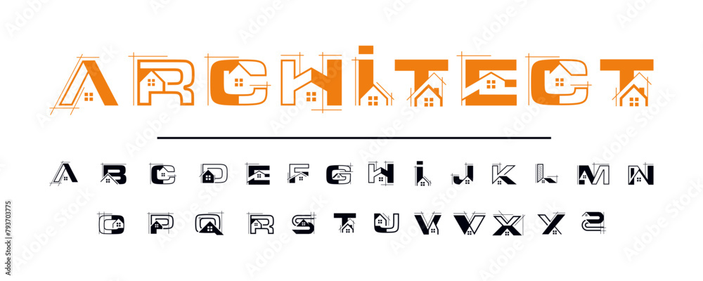 Architect logo alphabet, bold creative letters, unique architectural ...