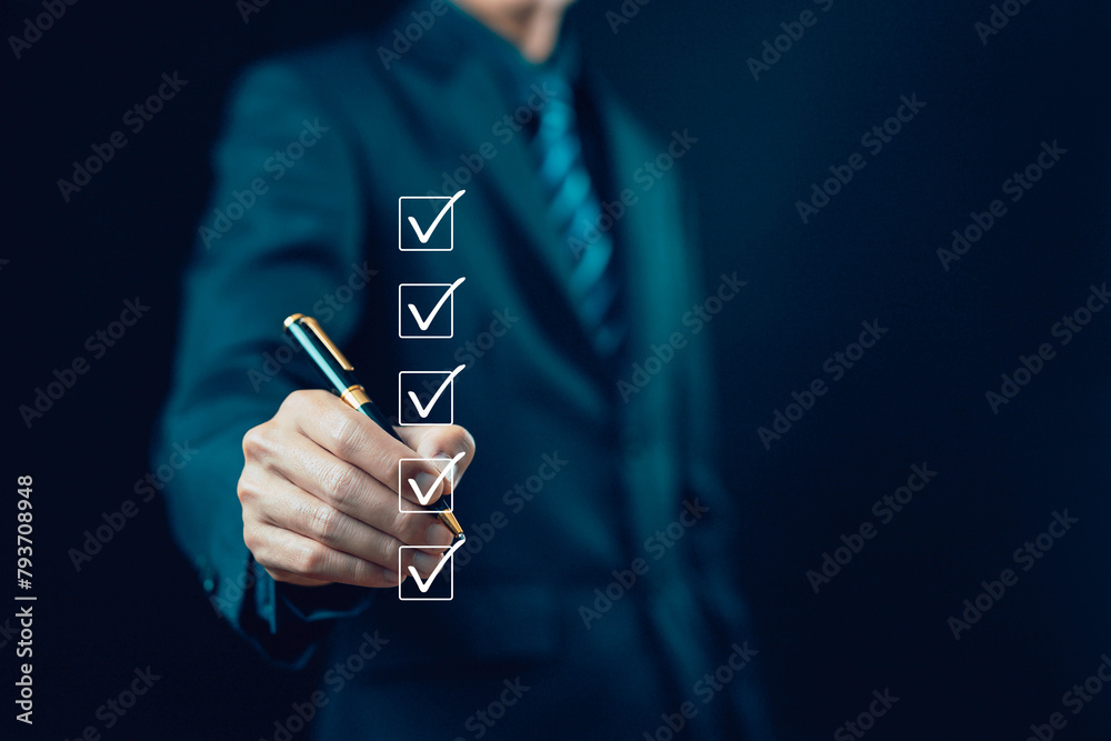 tick checkmark in a box of the survey item. concept of business verify ...