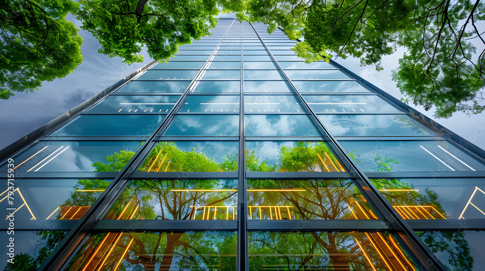 Sustainable green building. Eco-friendly building. Sustainable glass ...