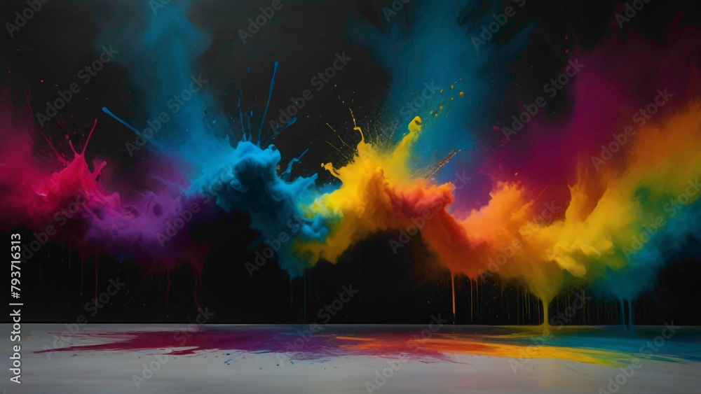 splashes water color background on the dark black gradient surface ...