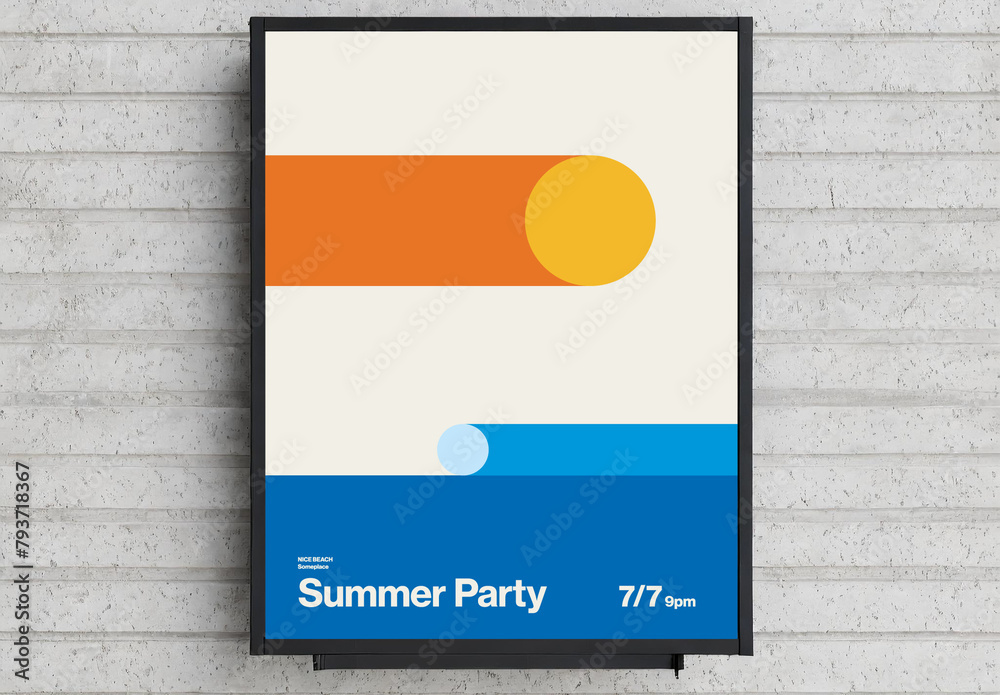 Minimal Summer Party Poster Template with Sun and Sea Stock Template ...