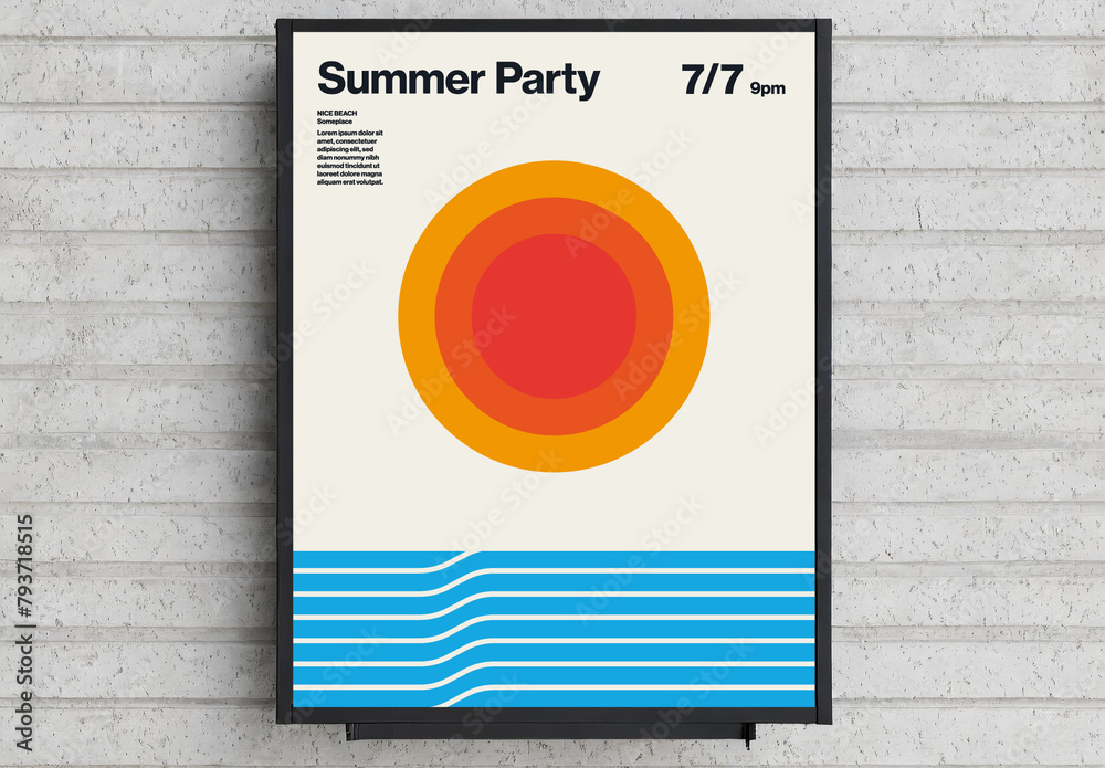 Minimal Summer Poster with Sun and Waves Stock Template | Adobe Stock